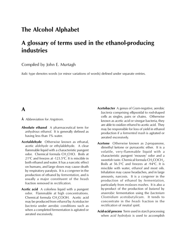 The Alcohol Alphabet A Glossary of Terms Used in The Ethanol-Producing ...