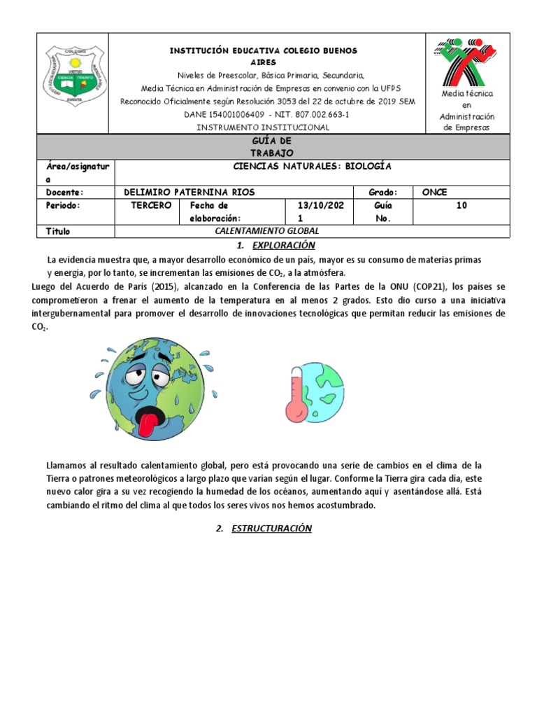 Guia # 10 Calentamiento Global Grado Once Tercer Periodo | PDF | Gases ...