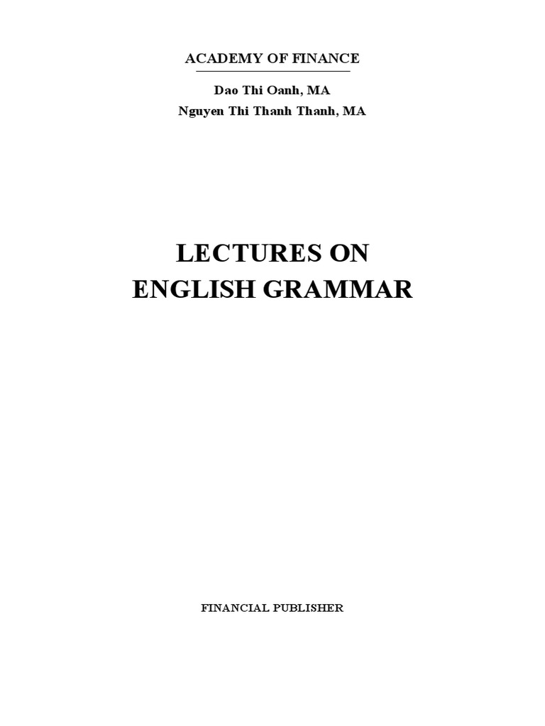 Lectures on English Grammar: An Introduction to Key Concepts and ...