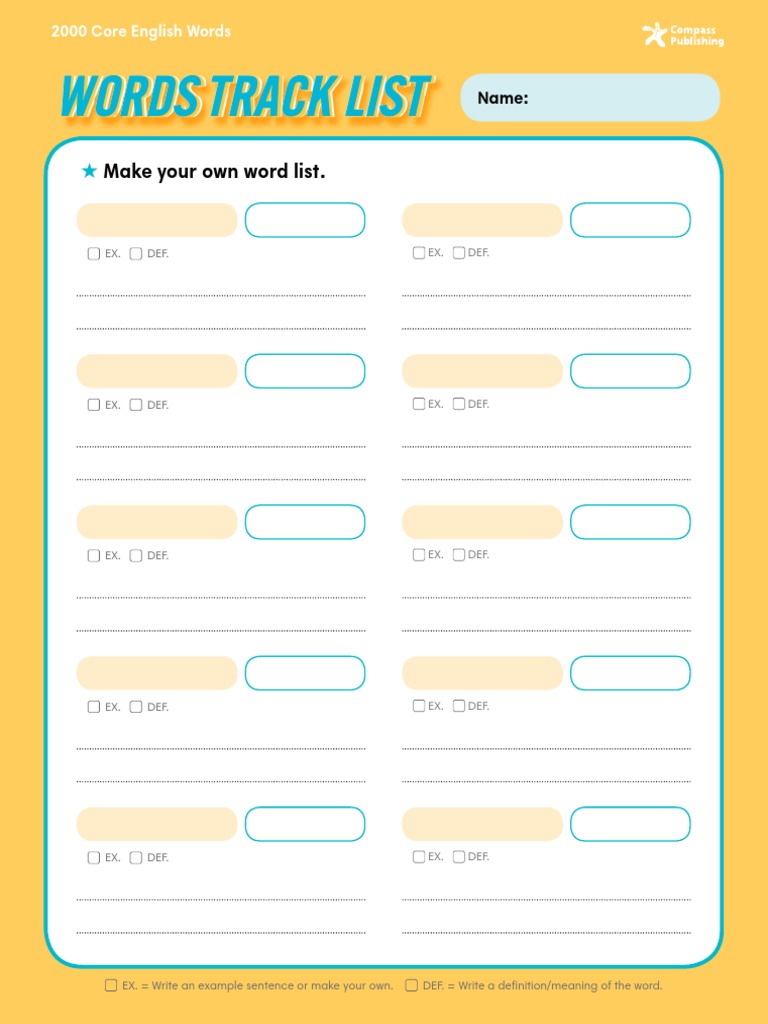 2000 Core English Words 1 Writing Worksheets | PDF