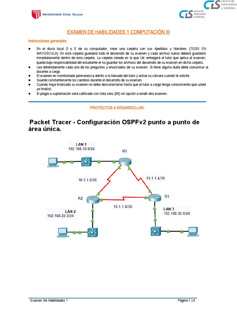 Examen de Configuración OSPF | PDF | Enrutador (Computación) | Dirección IP