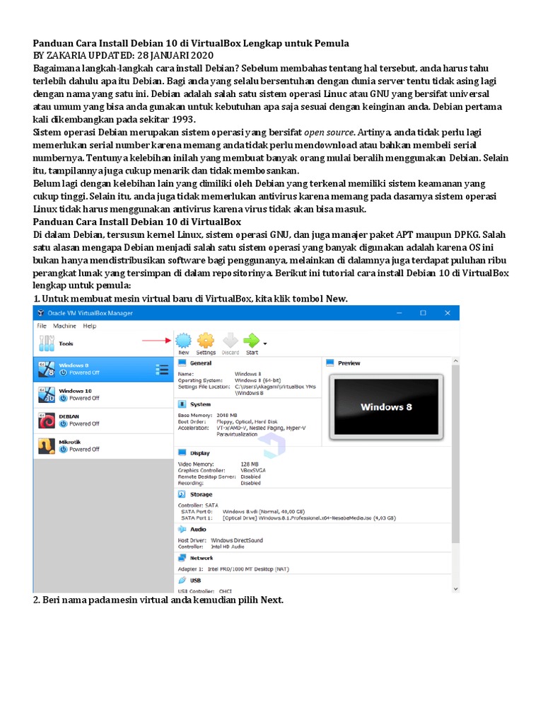 Panduan Install Debian 10 di VirtualBox | PDF | Komputer