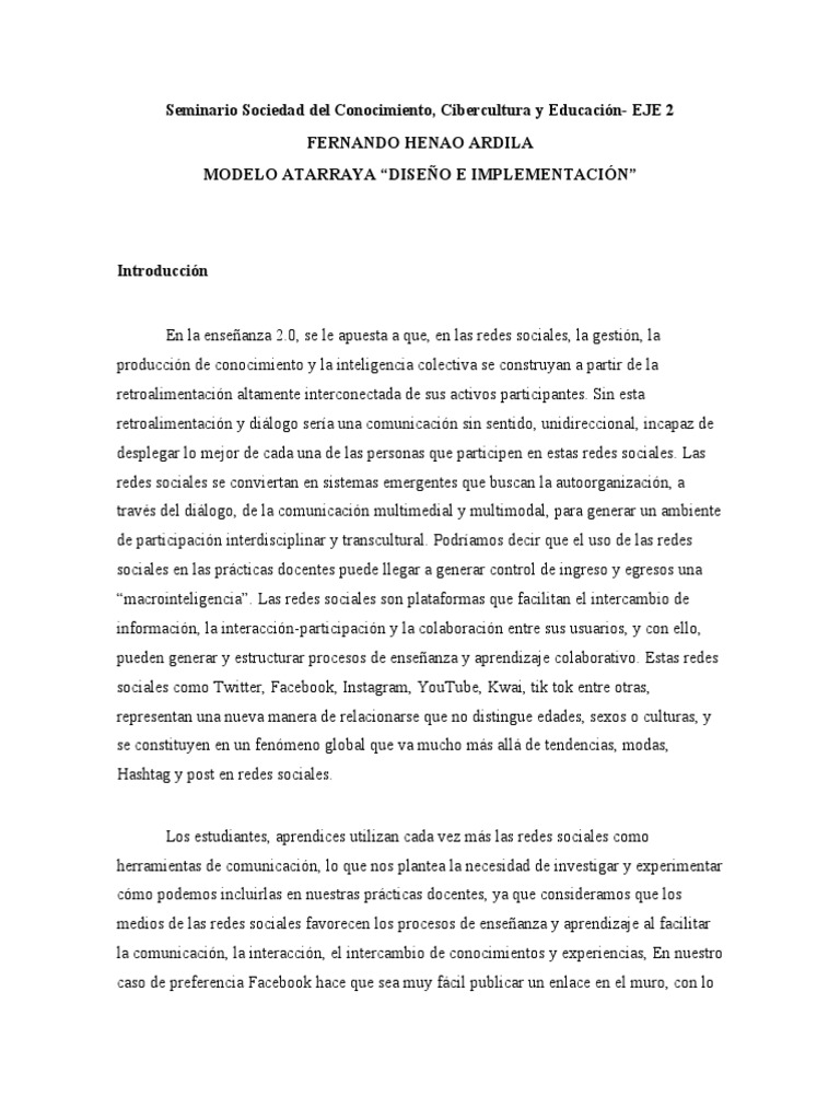 Eje 2 Implementacion Modelo Atarraya | PDF | Servicio de redes sociales ...
