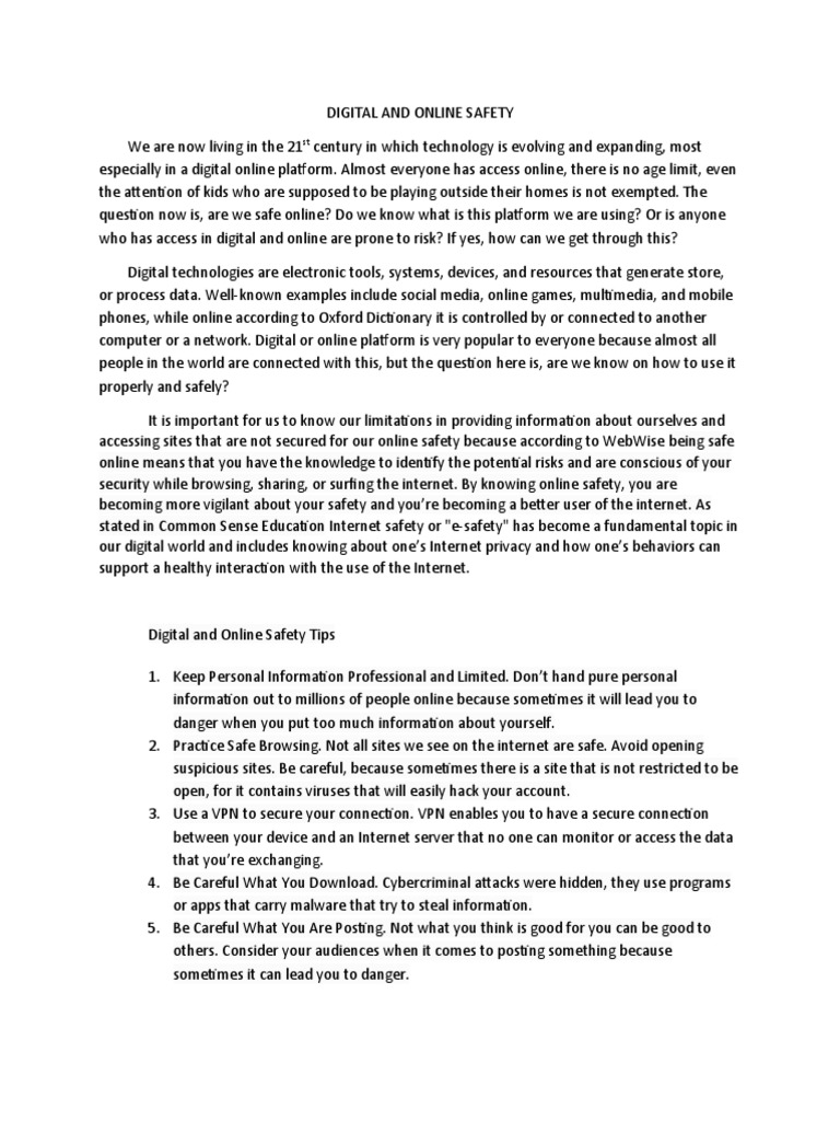 Digital and Online Safety | PDF | Internet | Online And Offline