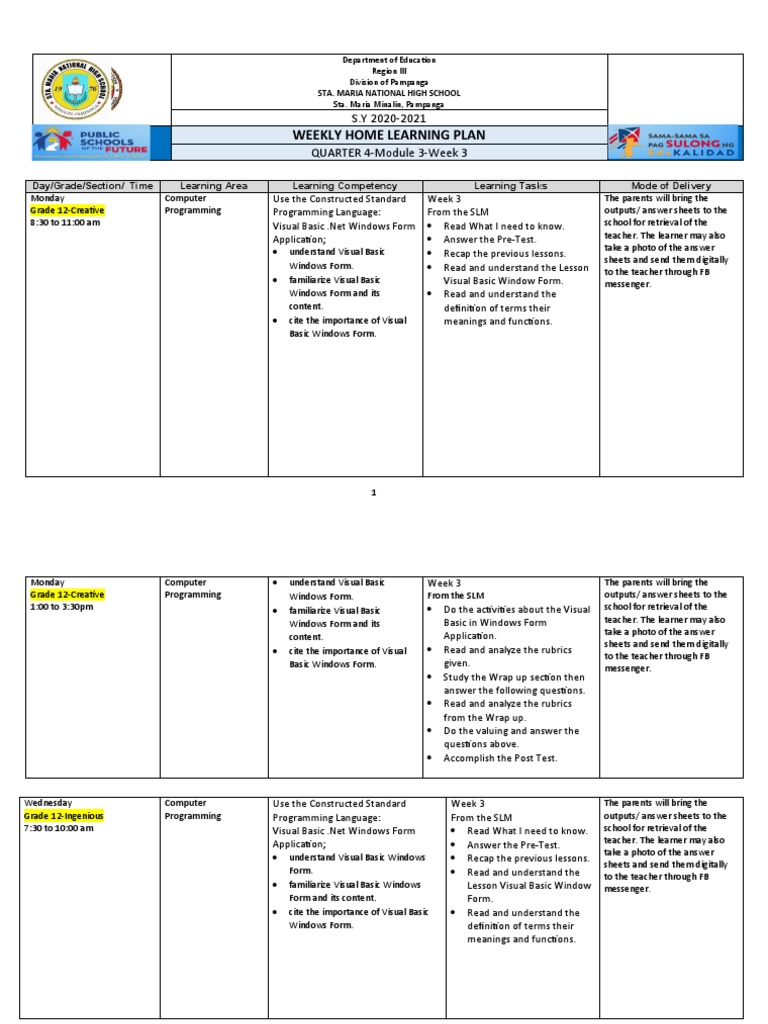 WEEKLY HOME LEARNING PLAN - ICT - 12 - Q4 - Week3 | Descargar gratis ...