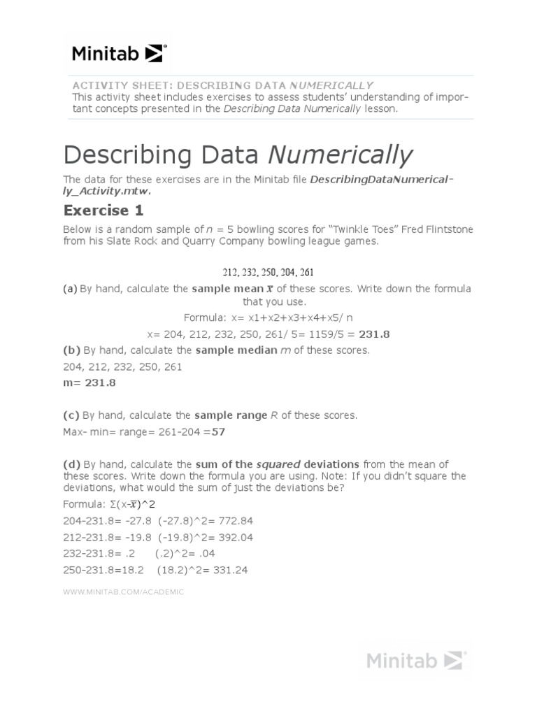 Numerical Data Analysis Exercises | PDF | Median | Standard Deviation