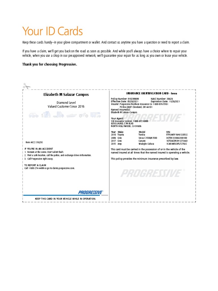 Diamond Level Valued Customer Since 2016: Insurance Identification Card ...