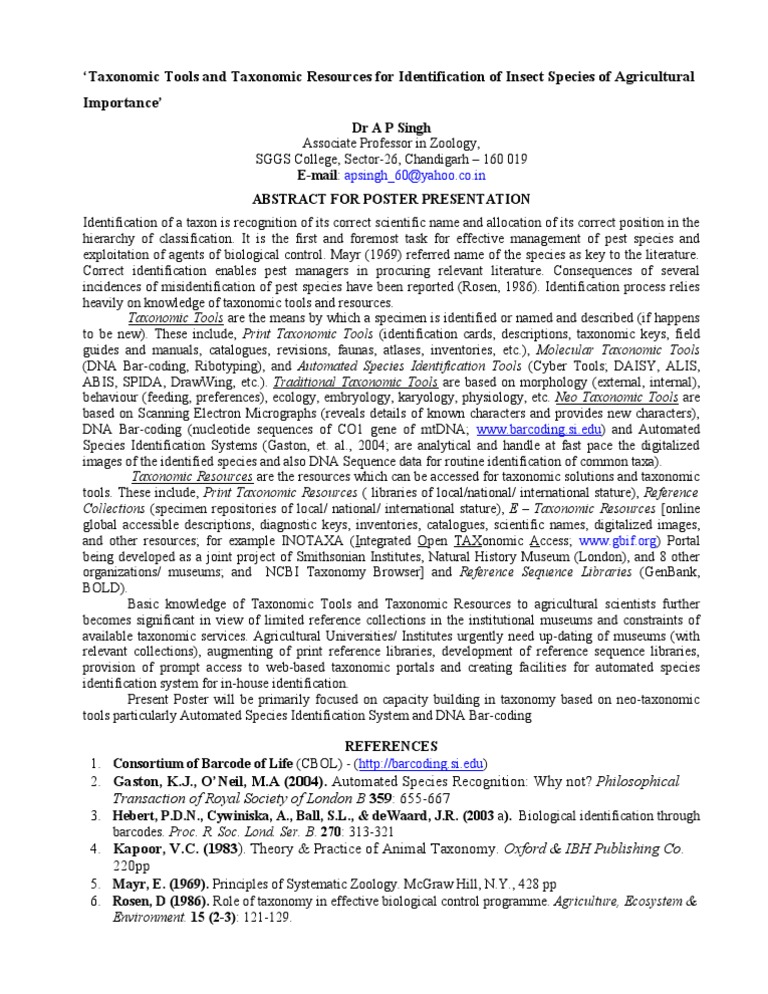 Taxonomic Tools & Taxonomic Resources For Identification of Insect ...