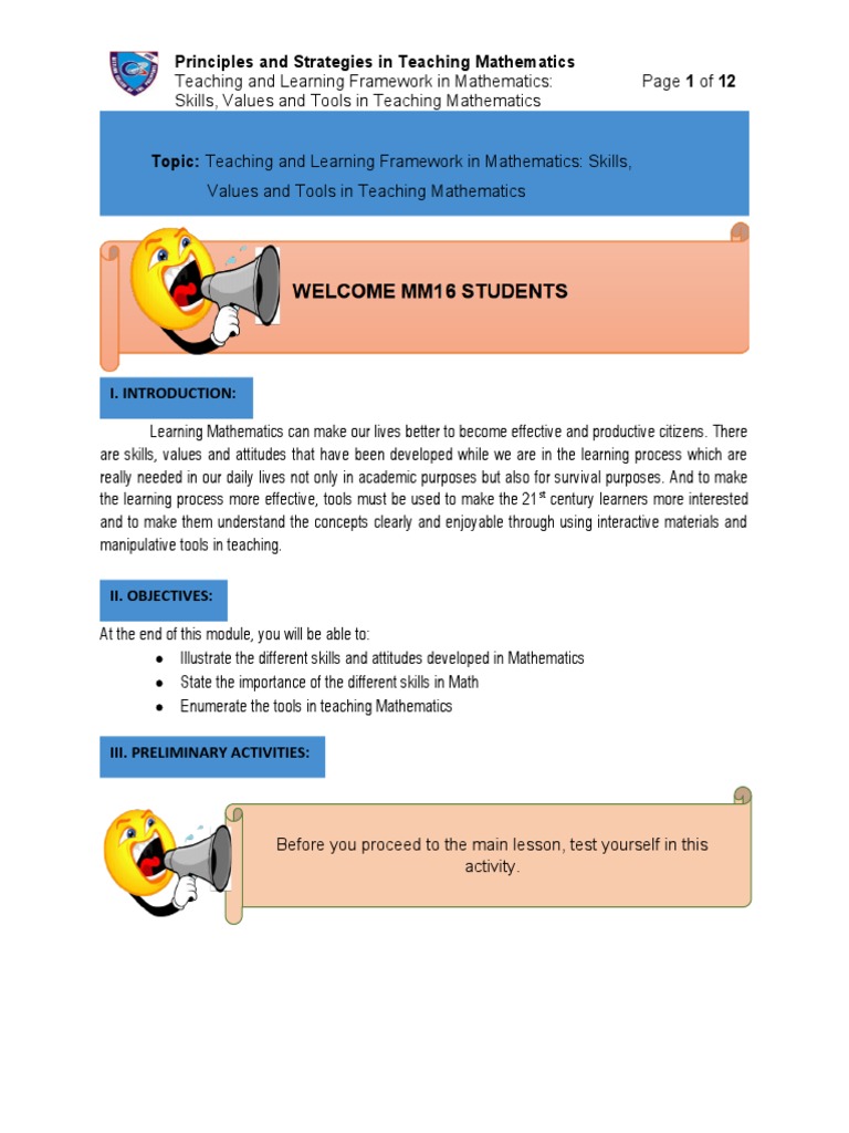 Principles and Strategies in Teaching Mathematics | PDF | Mathematics ...