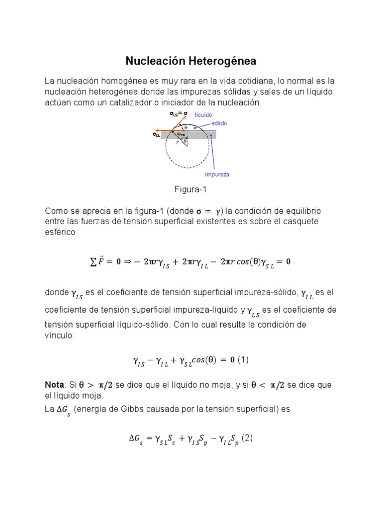 Nucleación Heterogénea | PDF | Tensión superficial | Nucleación