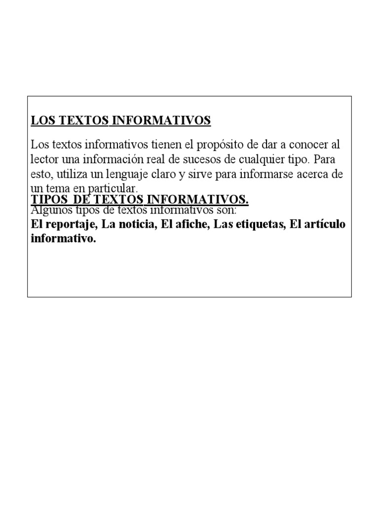 Tipos y características de textos informativos | PDF | Finanzas y ...