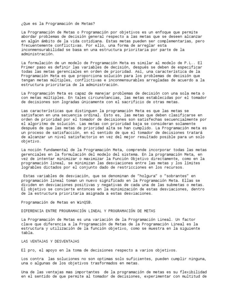 Programación de Metas: Conceptos y Ejemplos | PDF | Programación lineal ...