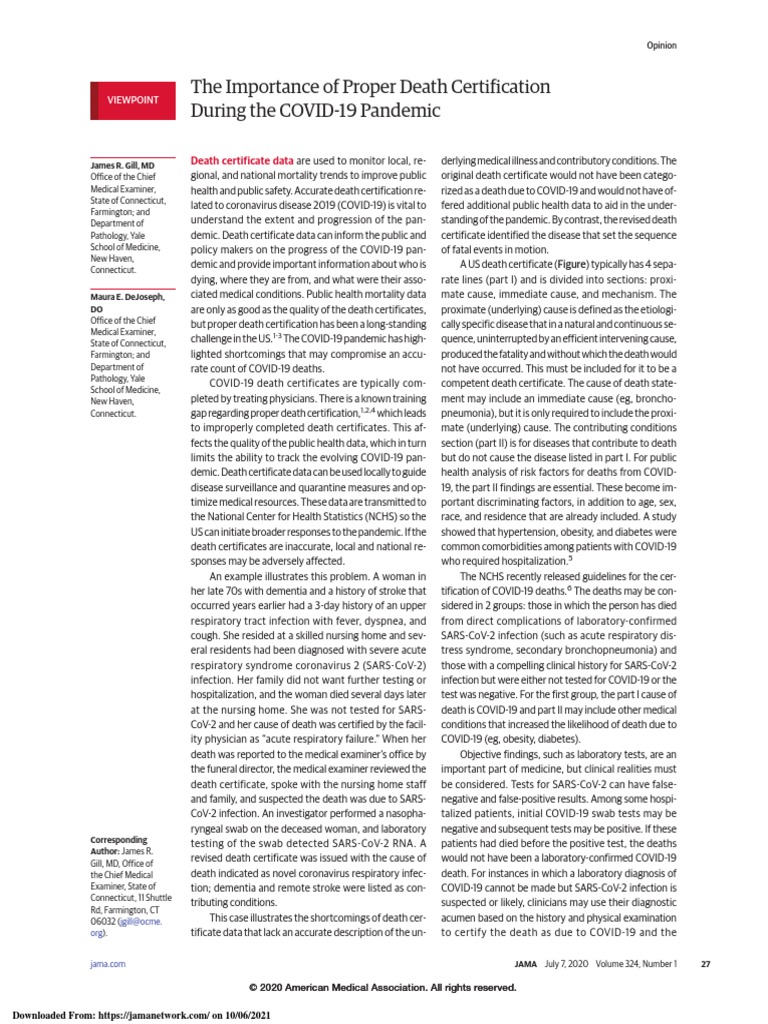 The Importance of Proper Death Certification During The COVID-19 ...