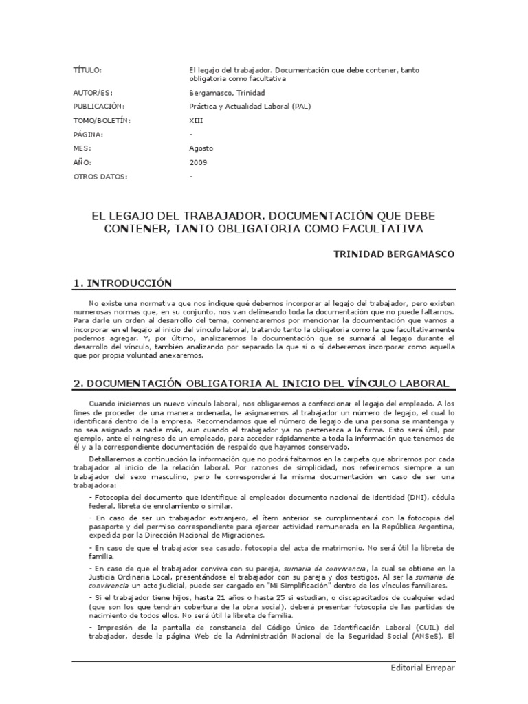 Legajo - Documentacion Que Debe Contener | PDF | Seguro | Economias