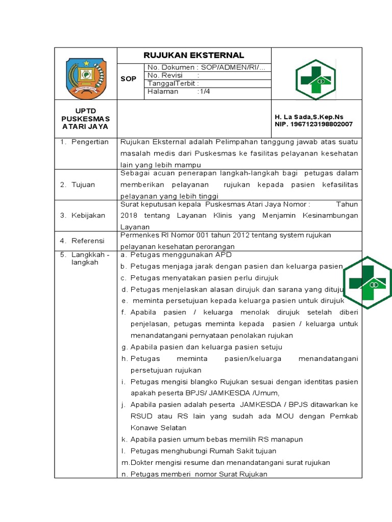 SOP RUJUKAN EKSTERNAL - IGD - PONED, RI - For Merge | PDF