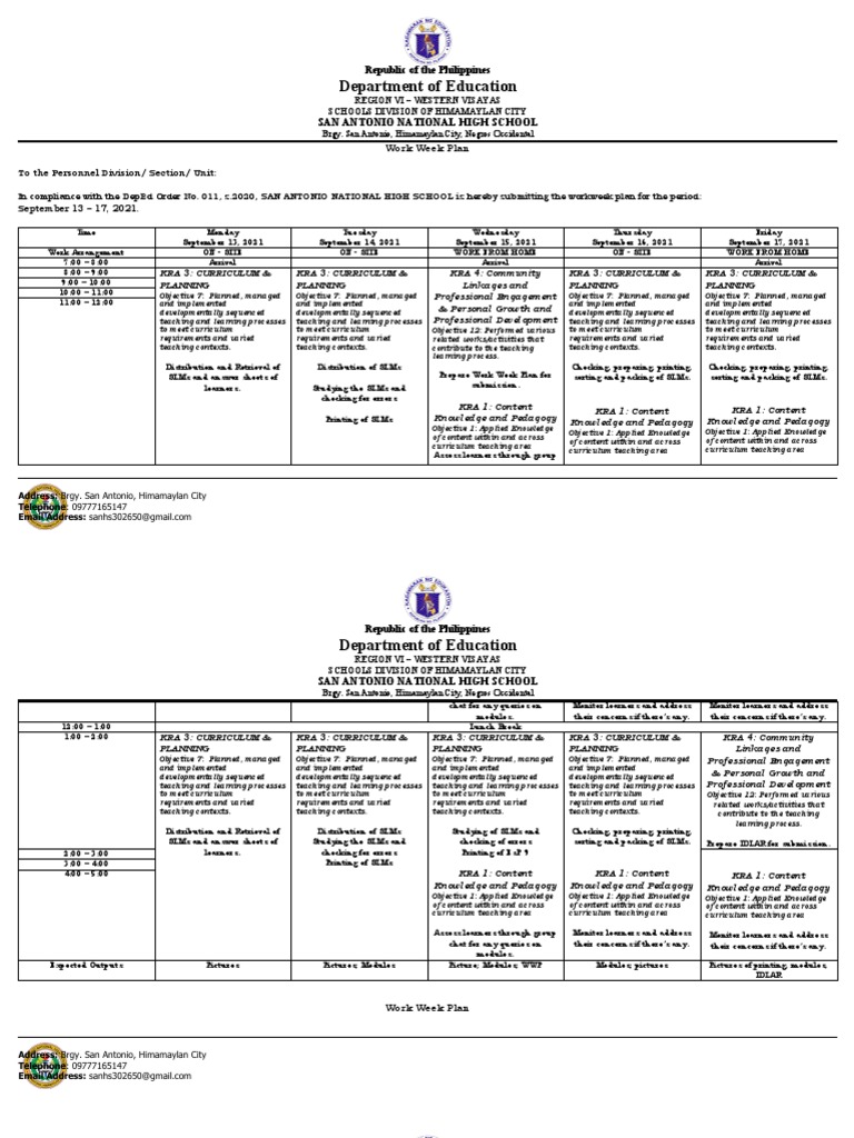 Work Week Plan - 1 | PDF | Curriculum | Learning