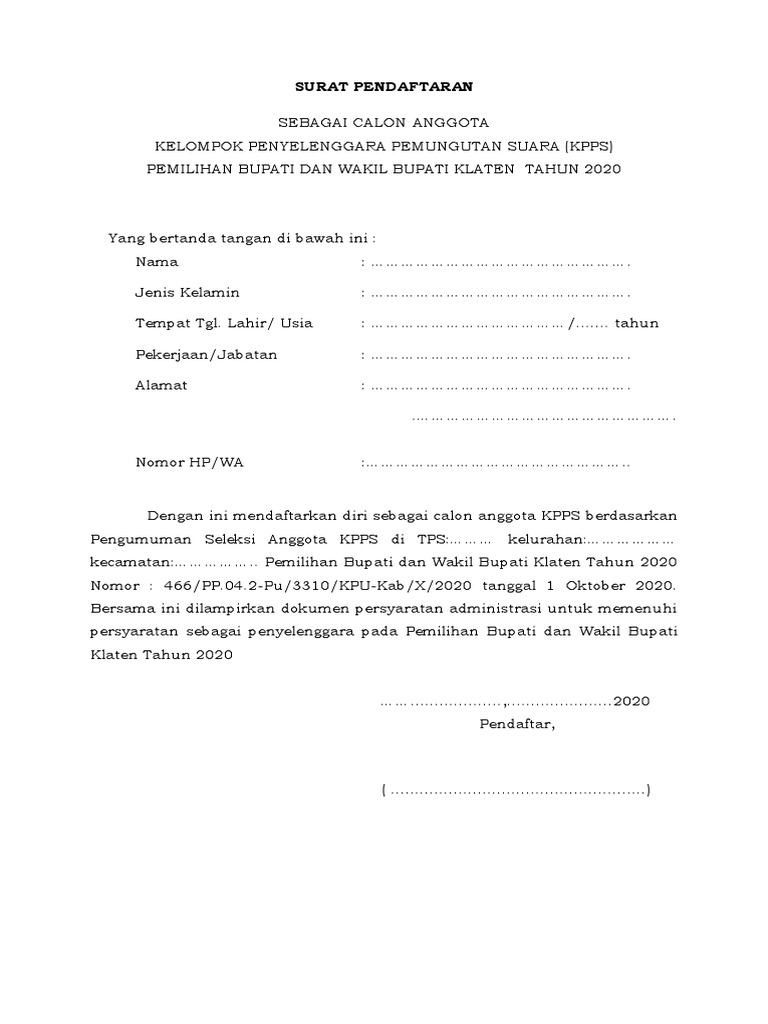 Surat Pendaftaran KPPS | PDF