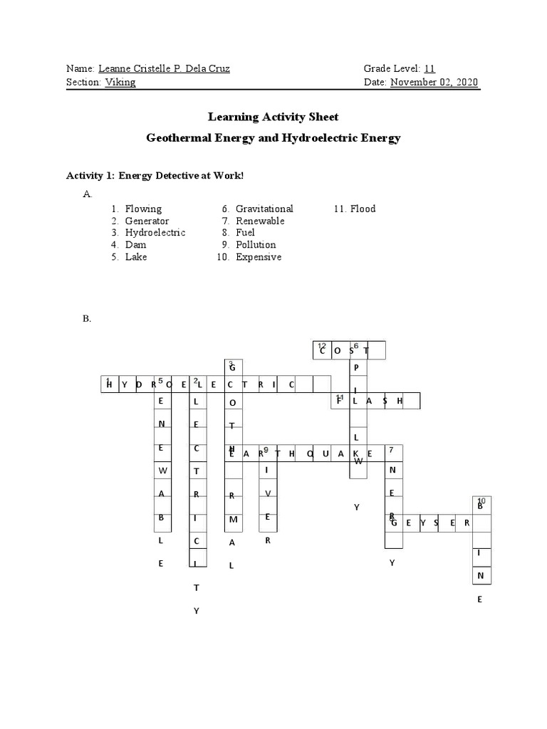 Geothermal and Hydroelectric Energy: Student Worksheet | PDF | Water ...
