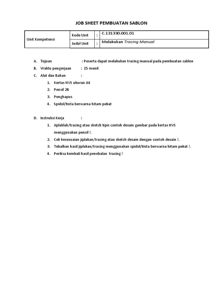 Job Sheet Pembuatan Sablon | PDF