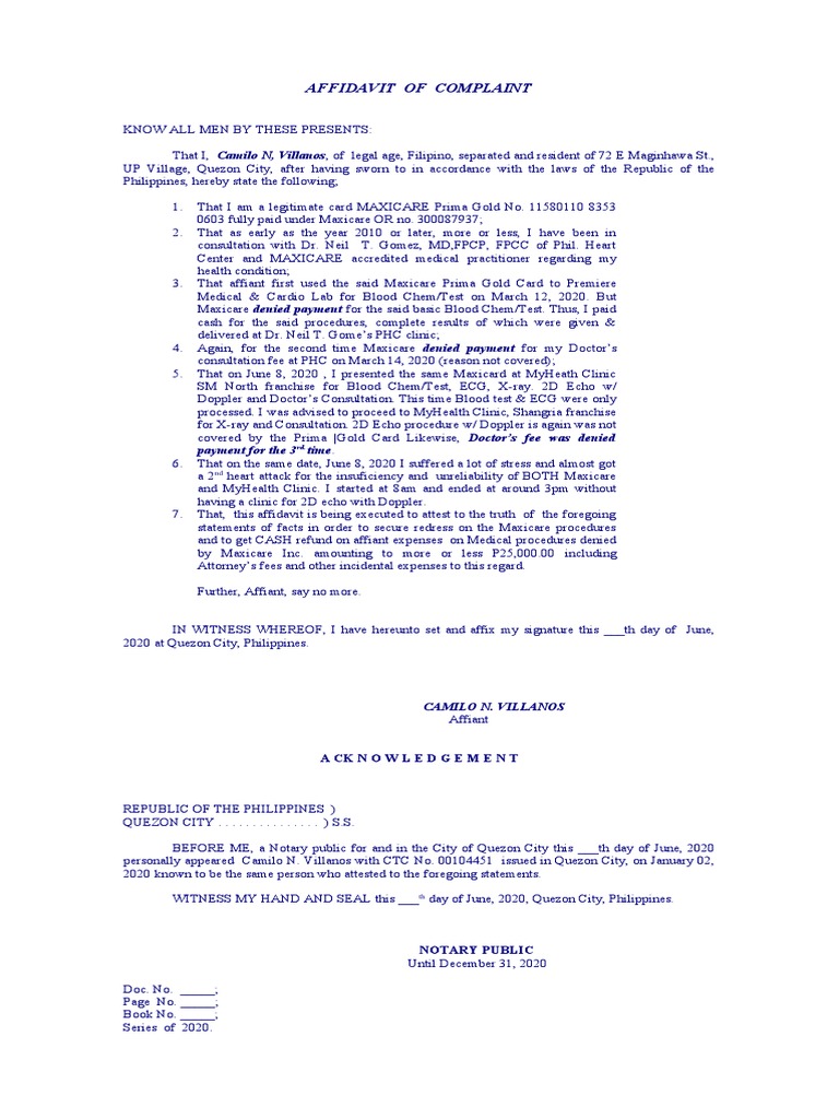 Affidavit of Complaint Maxi | PDF | Affidavit | Common Law