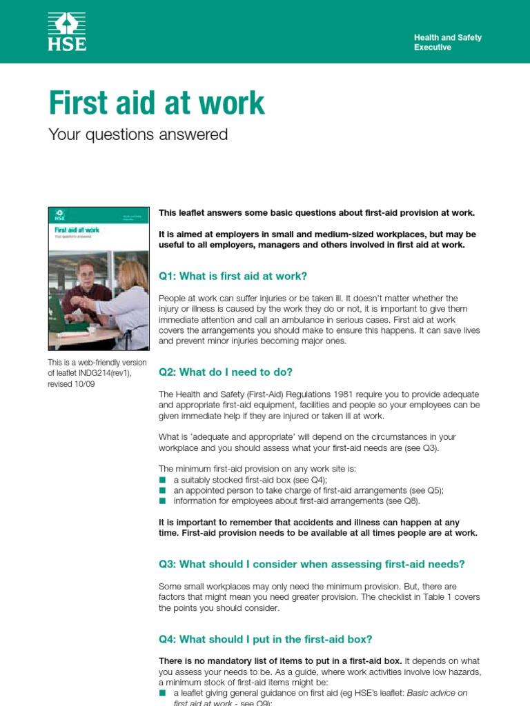First Aid Health and Safety | PDF