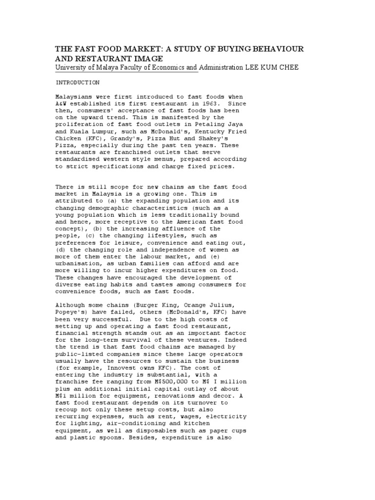 Fast Food Market Study in Malaysia | PDF | Fast Food Restaurants | Fast ...