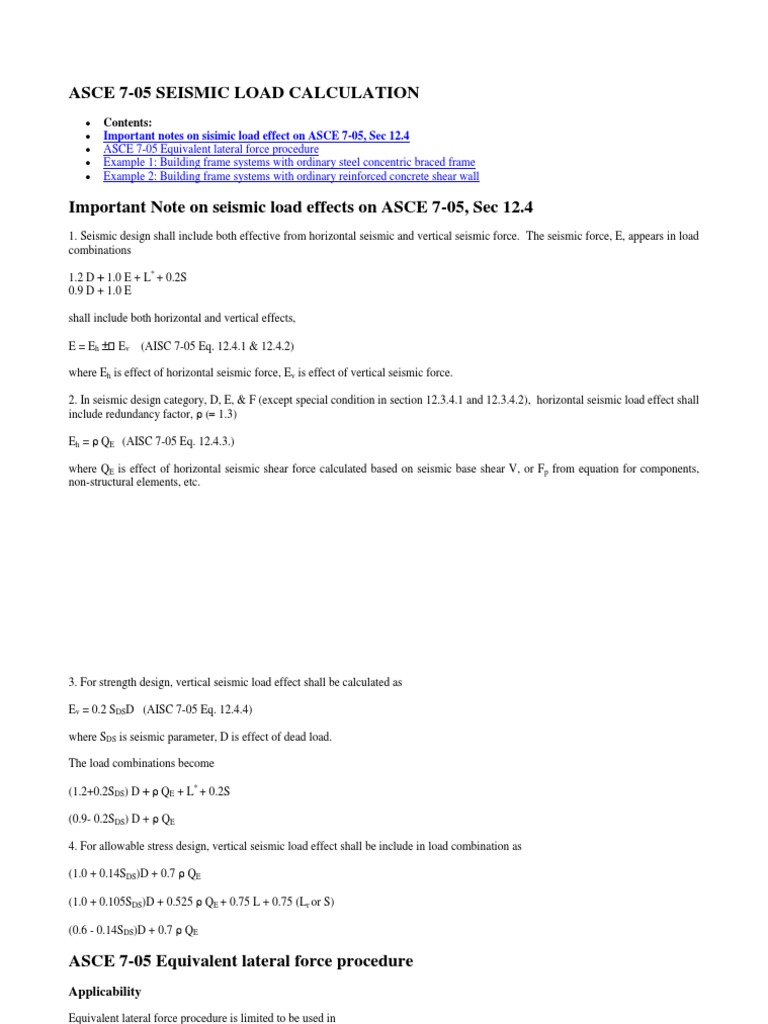 ASCE 7-05 Seismic Load Calculation Guide | PDF | Framing (Construction ...
