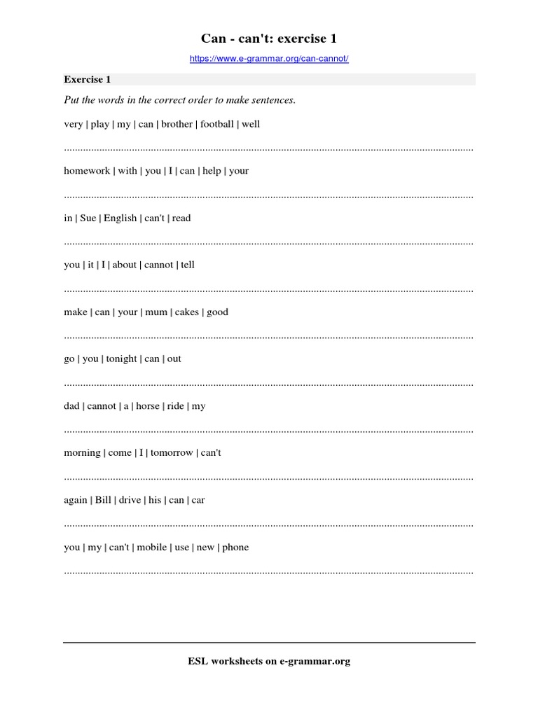 Can Cannot Exercise 1 | PDF