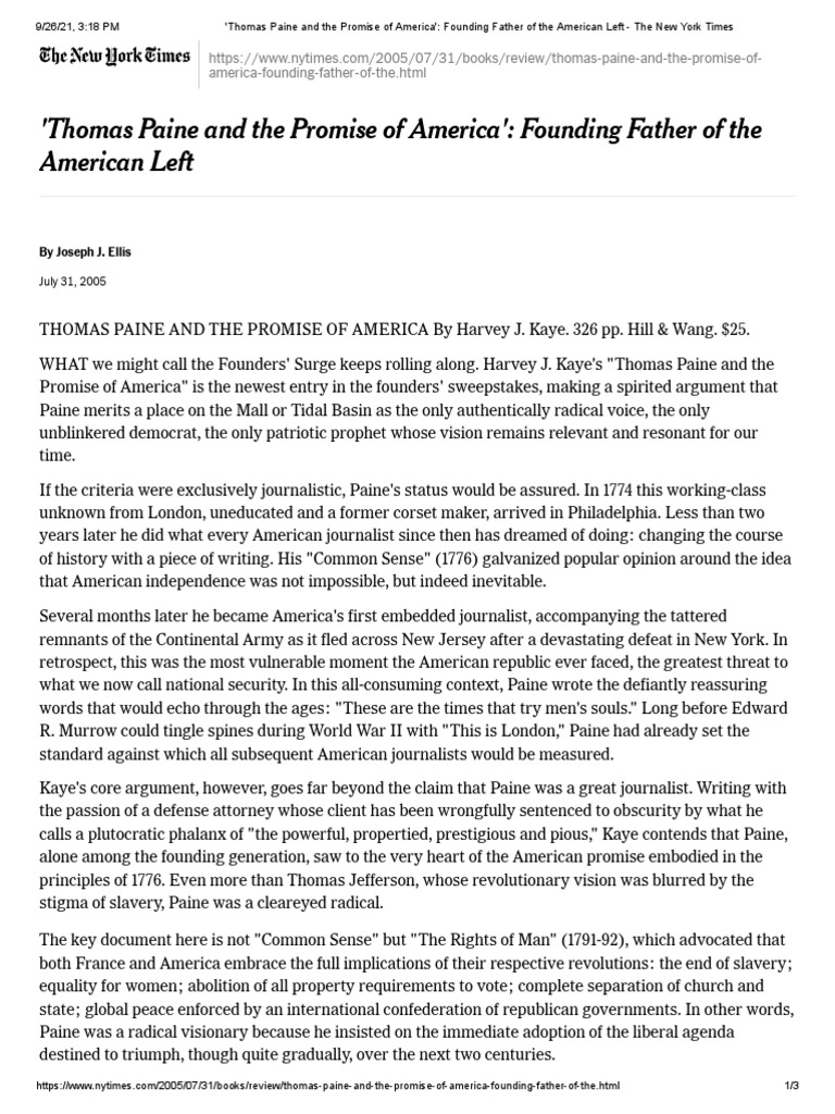 'Thomas Paine and The Promise of America' - Founding Father of The ...