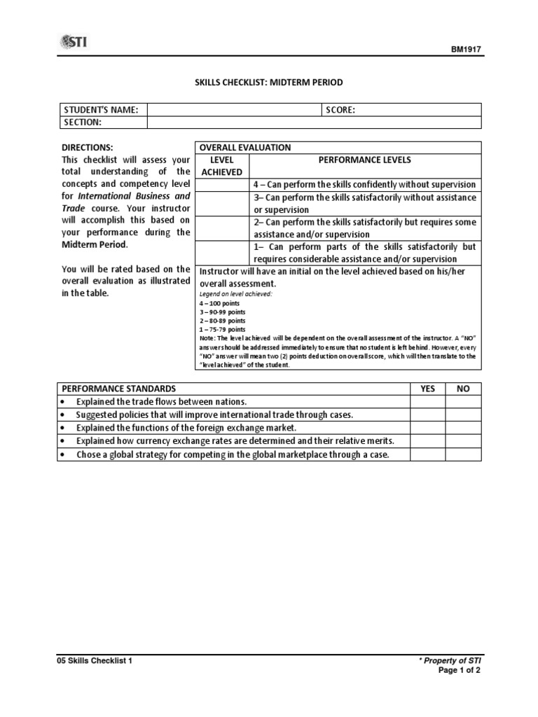 International Business Skills Checklist Pdf Foreign Exchange Market
