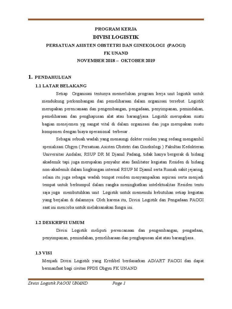 Program Kerja Div Logistik | PDF