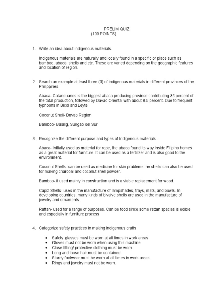 Prelim Quiz | Download Free PDF | Bamboo