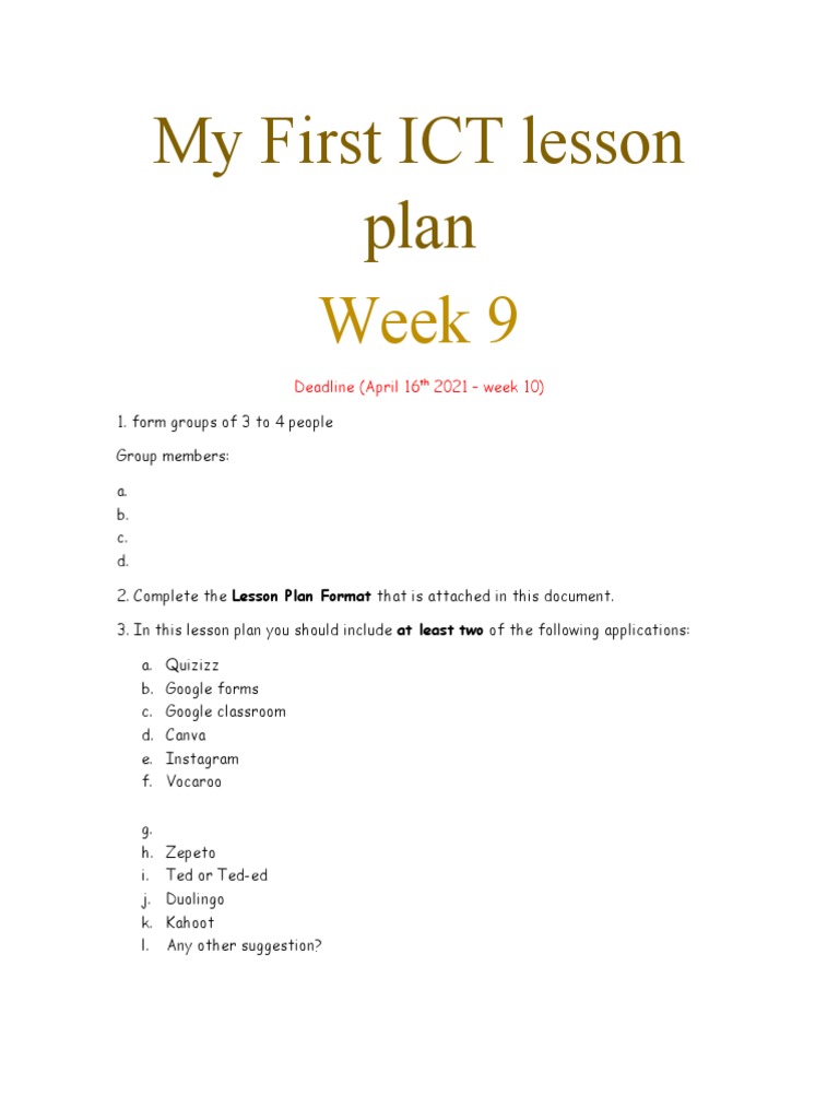 My First ICT Lesson Plan WEEK 9 | PDF | Lesson Plan | Question