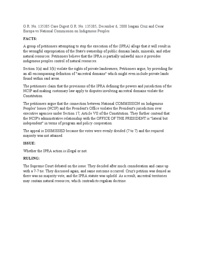 Cruz vs NCIP: IPRA Legality Disputed | PDF