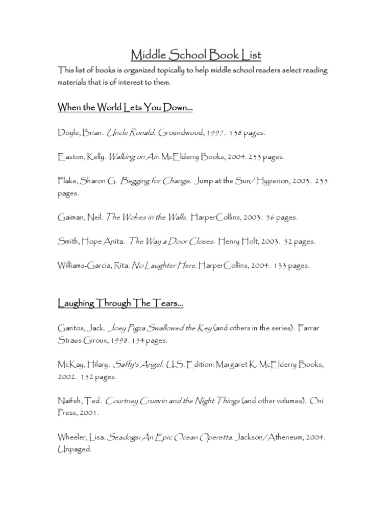 Middle School Book List | PDF | Publishing Companies Of North America ...