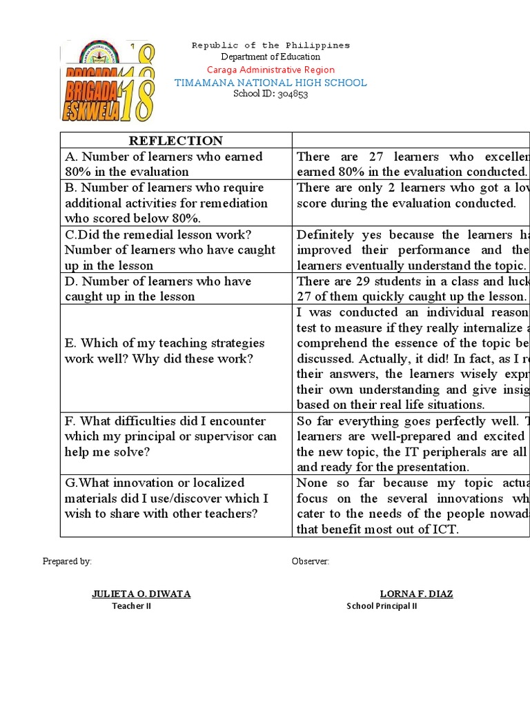 Reflection (TRNTCRTH Cot2) | PDF | Learning | Communication