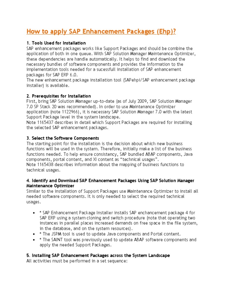 How To Apply SAP Enhancement Packages | PDF | Installation (Computer ...