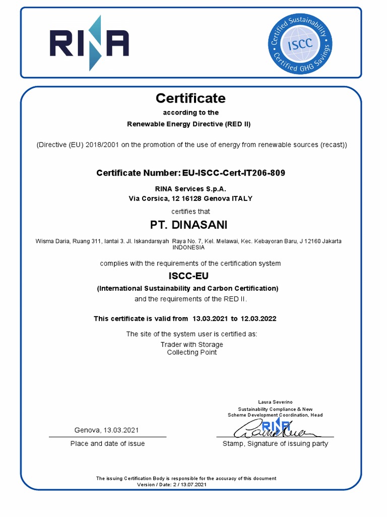 EU ISCC Cert IT206 809 | PDF | Economy And The Environment ...