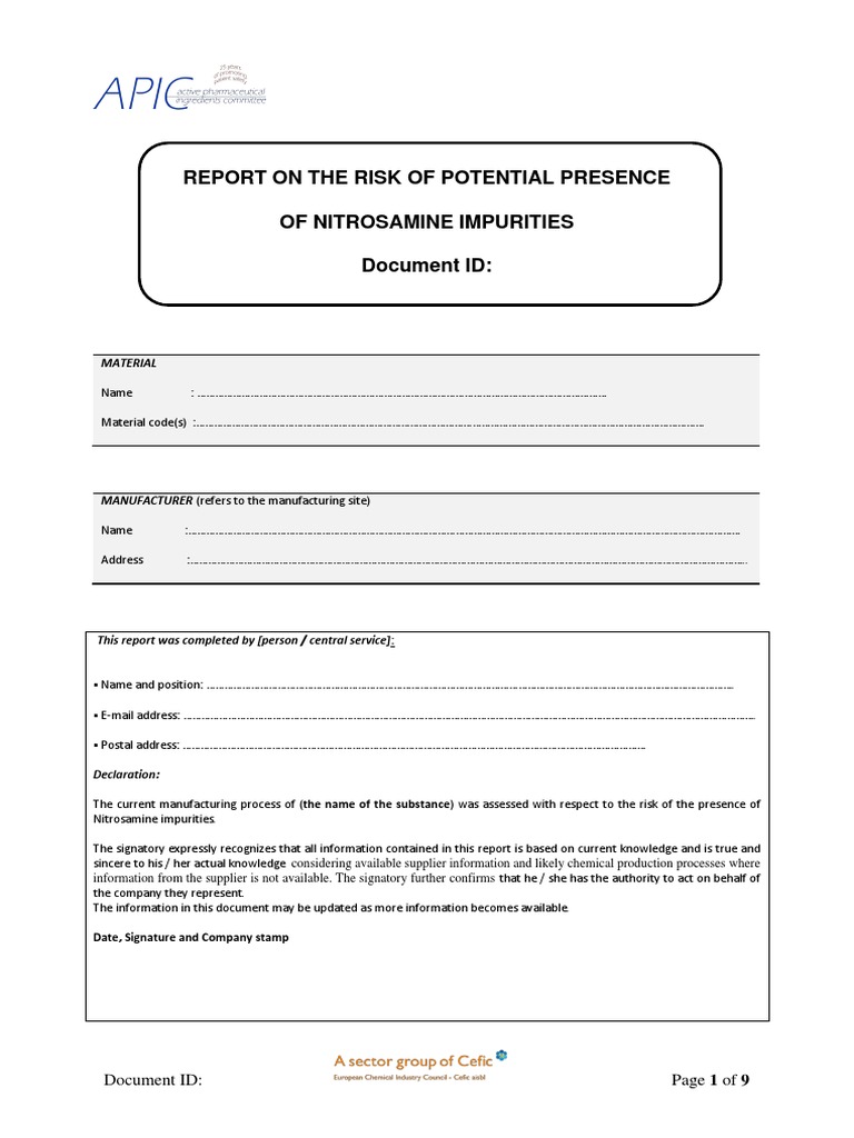 APIC Template For Report On Nitrosamine Risk Assessment-Final | PDF ...