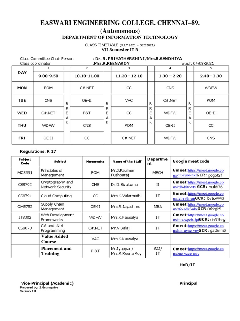 Iv It B Timetable | PDF | Software Development | Information Technology Management