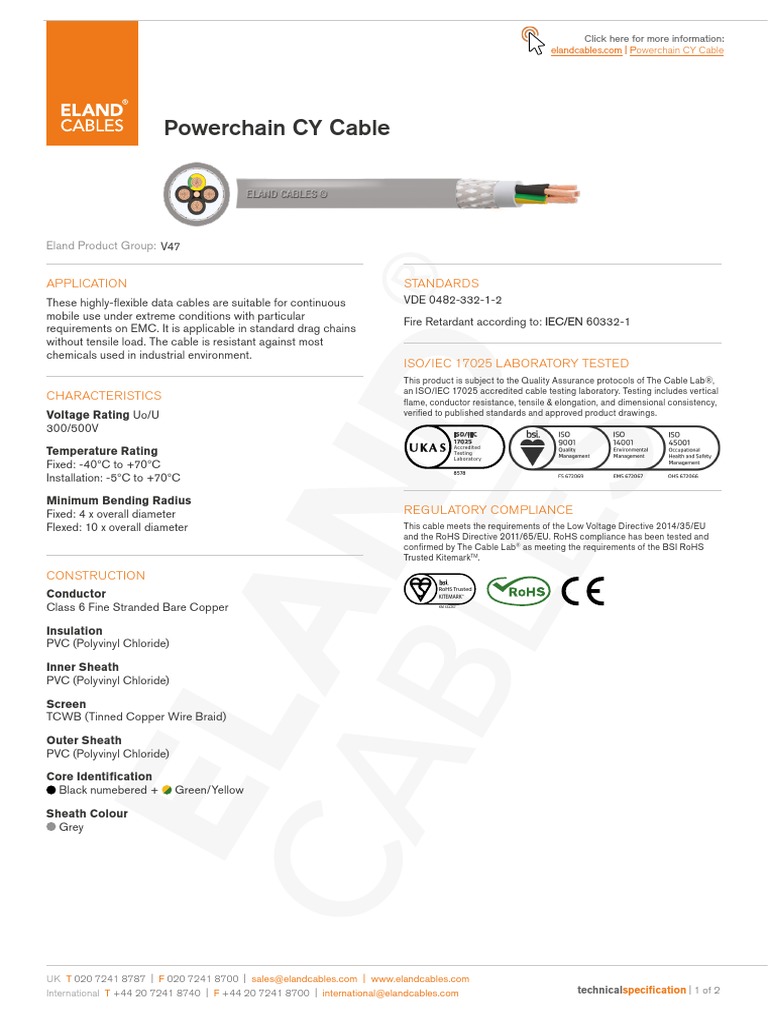Powerchain CY Cable: Application Standards | PDF | Polyvinyl Chloride ...