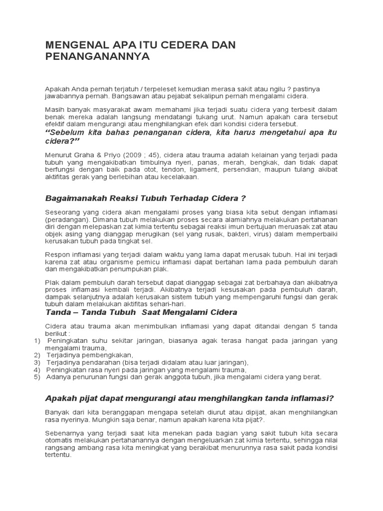 Mengenal Apa Itu Cedera Dan Penanganannya | PDF
