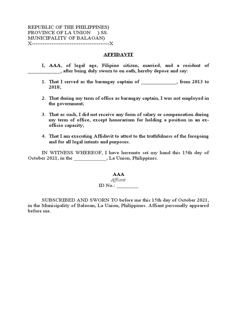 Barangay Captain Salary Affidavit | PDF