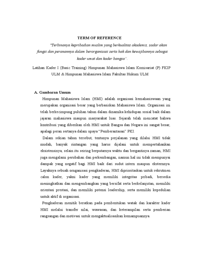 TERM OF REFERENCE (Konstitusi) | PDF | Karier & Perkembangan | Bisnis