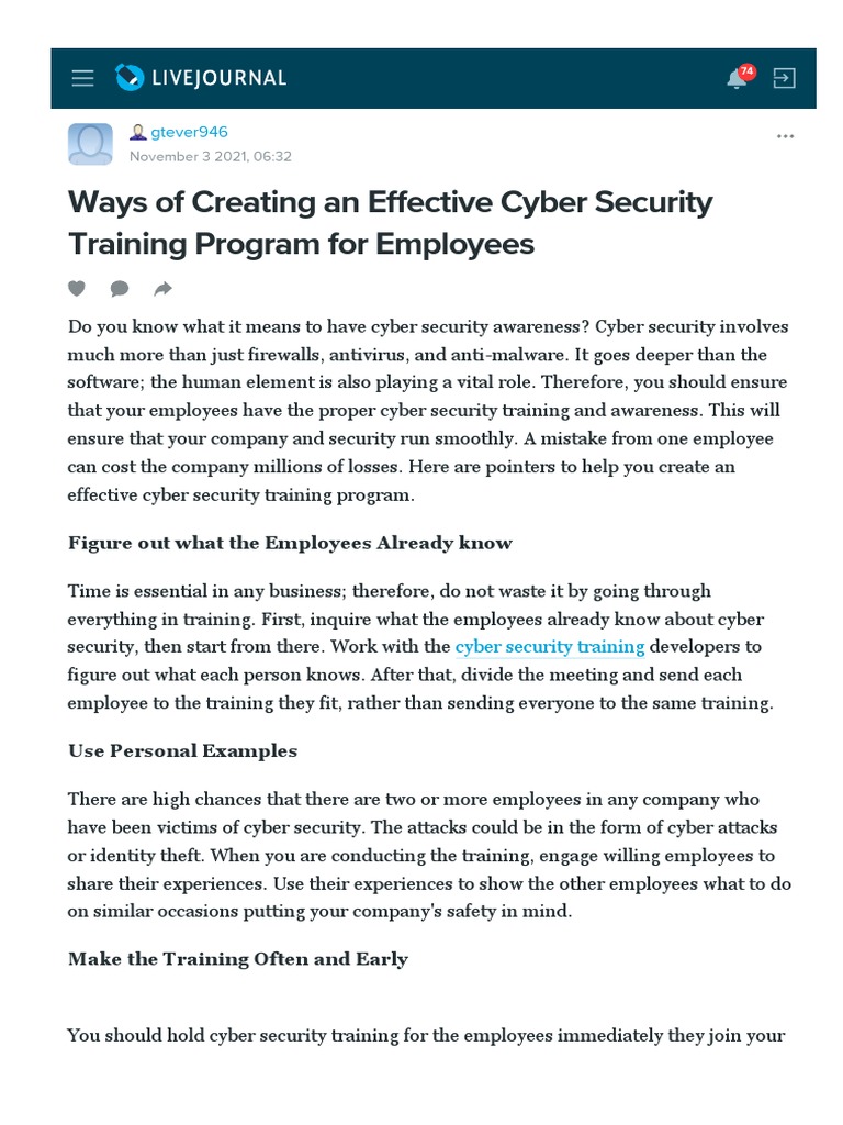 Ways Of Creating An Effective Cyber Security Training Program For Employees Pdf Computer