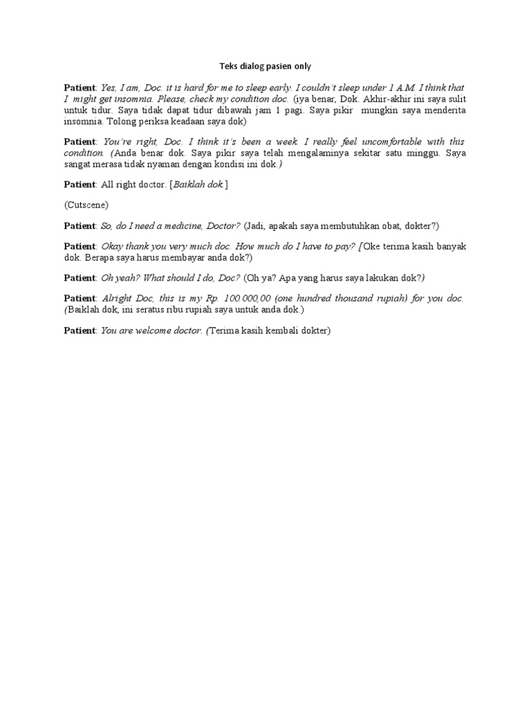 Teks Dialog Pasien Only | PDF