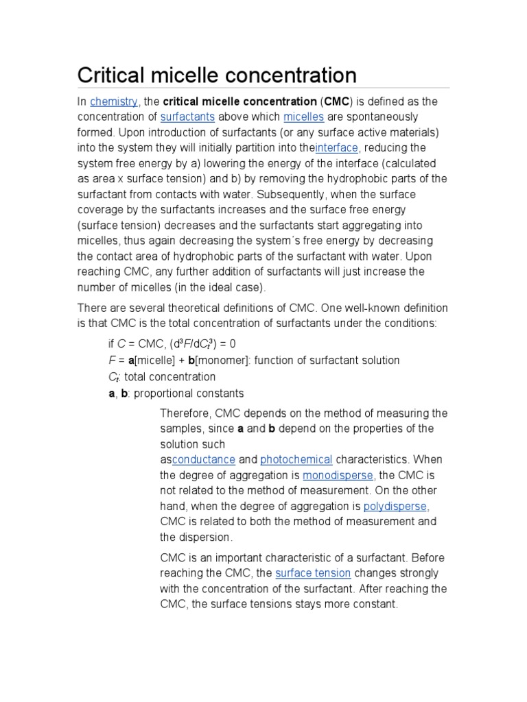 Understanding Critical Micelle Concentration | PDF | Pharmaceutical ...