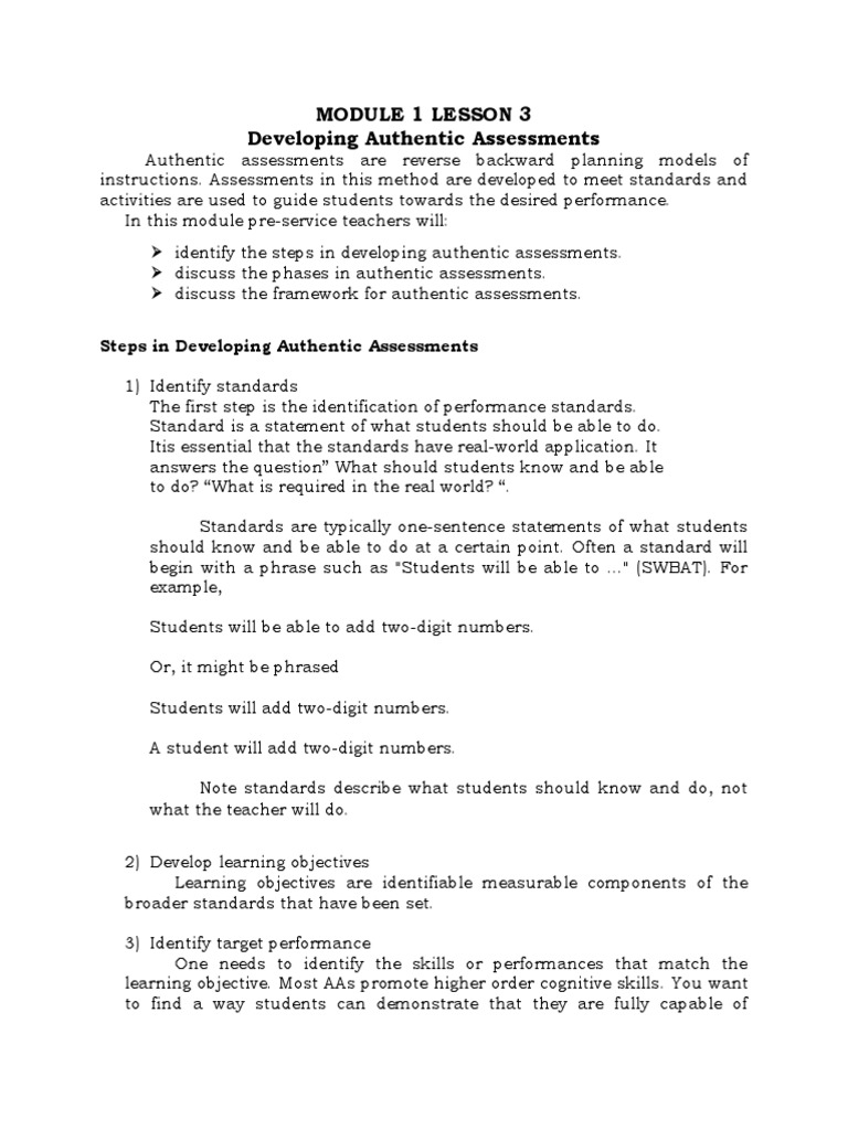 AL 2 MODULE 2 Developing Authentic Assessments | PDF | Rubric (Academic ...