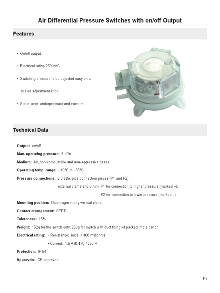 PSN40-400A Air Differential Pressure Switch | PDF