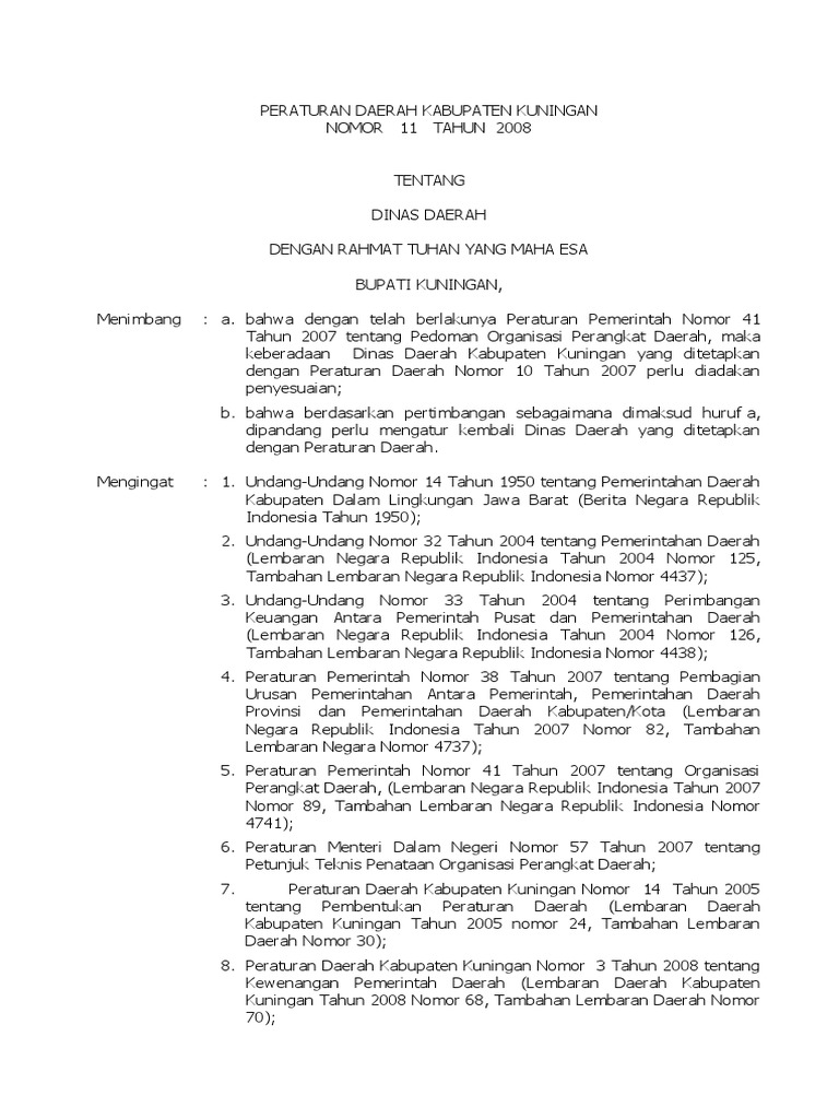 Perda - 11 - Tahun - 2008 Tentang Dinas Daerah | PDF